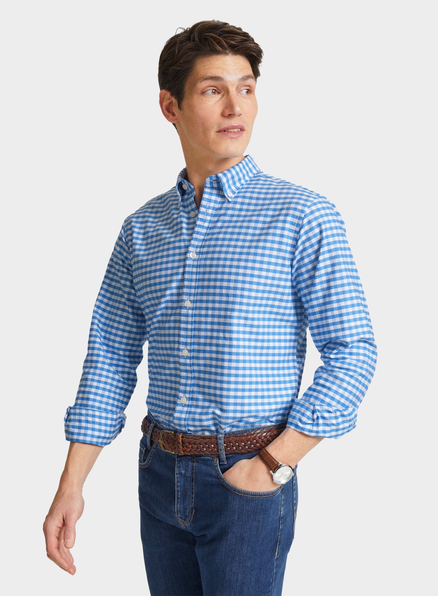 Mens Button Down Oxford Shirt in Blue Check - Oxford Shirt Co.