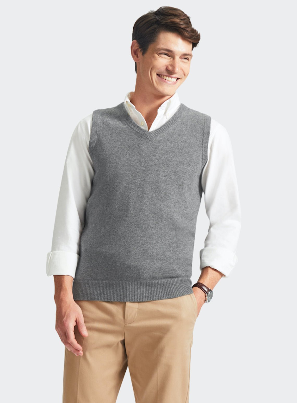 Mens Cashmere Sleeveless Jumper in Grey - Oxford Shirt Co.